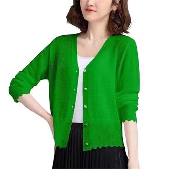Generic Cardigan en soie pour femme - Chemisier dext&eacute;rieur ample - &Eacute;paules ajour&eacute;es - Petit ch&acirc;le - Haut en tricot, vert, Taille XL
