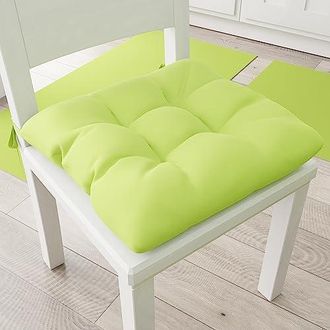 Petti Artigiani Italiani Kissen für Küchenstuhl, Set mit 6 Kissen für Küchenstühle, Stuhlhussen aus Baumwolle mit Bändern, hellgrün, 100% Made in Italy