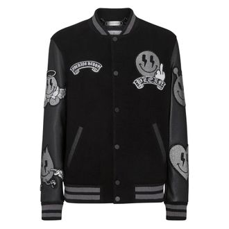Philipp Plein Homme, Vestes, Noir, Taille: XL Bomber universitaire en laine avec manches en cuir