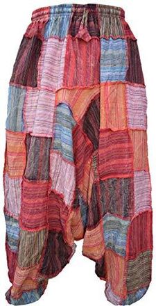 Gheri Little Kathmandu Hommes Cotton Patch Rusty Dusky Aladdin Wide Leg Genie Harem Pantalon Trousers Thin Patch Large X-Large