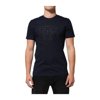 Dolce & Gabbana Baumwoll-T-Shirt mit Logo-Print - - Tops - Herren - Blau - M