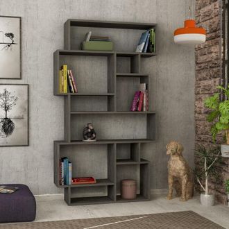Decortie Decortie Karmato Biblioth&egrave;que moderne avec 10 compartiments Caf&eacute; fonc&eacute; 168.5cm de haut
