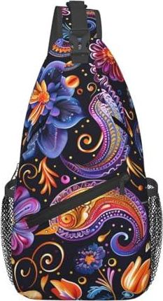 Generic Sacoche Homme Bandouliere Motif Pai-Sley jaune et violet L&eacute;ger Sling Bag Multifonction Sac &agrave; Poitrine pour Homme Femme Voyage
