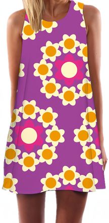 Ocean Plus Damen &Auml;rmelloses Minikleid Digitaldruck Strandkleid Sommerkleid Tank Tops Rundhals Kurz A-Line Hemdkleid Blusekleid (XXL (EU 42-44), Lila Blumen)