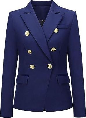 Generic Vestes pour femmes, automne et hiver, petit costume &agrave; carreaux doiseau, veste courte &agrave; double boutonnage &agrave; la mode 2026, bleu, XXL