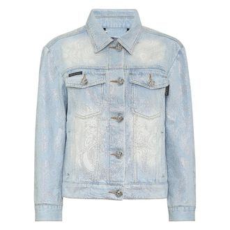 Philipp Plein Femme, Vestes, Bleu, Taille: 38 FR Denim Jacket Teddy Bear