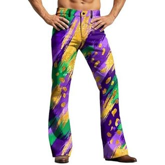 Generic Pantalon &eacute;vas&eacute; pour homme des ann&eacute;es 60 et 70 - Taille moyenne - Style r&eacute;tro - Coupe droite - Jambe large - Avec poches - Pantalon chino, Violet clair