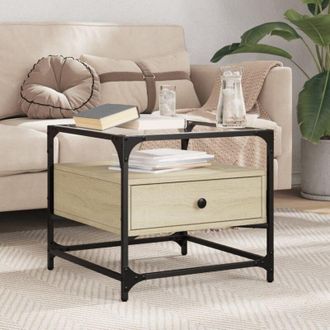 vidaXL Couchtisch mit Glasplatte Sonoma-Eiche 50x50x45 cm Stahl Vidaxl