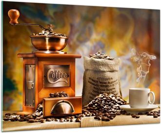 Arttor Bilder auf Glas 100x70cm Glasbild Kaffee K&ouml;rner M&uuml;hle Tasse Gro&szlig; Wanddeko Bild im Glas Schlafzimmer K&uuml;che Deko Wandbilder Dekoration Wohnzimmer Modern