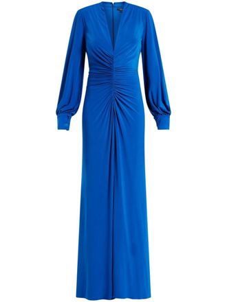 Badgley Mischka robe mi-longue &agrave; fronces - Bleu