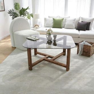 Pier Import Pier Import - Table basse verre fum&eacute; et bois - forme carr&eacute;e douce anzio