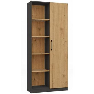 Topeshop Hucoco - villme - Biblioth&egrave;que design minimaliste - 1 porte + 10 &eacute;tag&egrave;res - 80x30x182 cm - Meuble de rangement