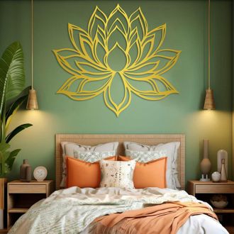 Generic Moderne minimalistische Wandkunst aus Metall mit Lotusmotiv, Lotusblumen-Wanddekoration, spirituelle Wanddekoration f&uuml;r Wohnzimmer, Schlafzimmer, Yoga