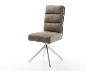 DELIFE Drehstuhl Pela-Flex Mikrofaser Taupe Vintage Kreuzgestell breit Edelstahl 360&deg; drehbar Wippfunktion Taschenfederkern, Esszimmerst&uuml;hle