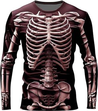 Generic T-shirt squelette dHalloween à manches longues pour homme - Imprimé graphique 3D - Fantaisie - Costume de fête - Pull amusant, Z01-vin, M