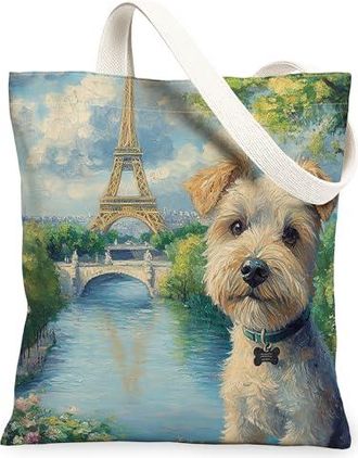 Generic Sac fourre-tout en toile motif chien Lakeland Terrier de printemps 33 x 38 cm, tour romantique, sac d&eacute;picerie r&eacute;utilisable pour femme, animal de compa
