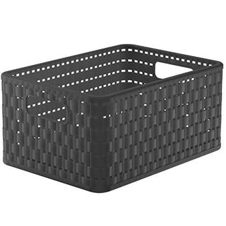 Rotho Country Bo&icirc;te de rangement 11l en rotin, Plastique (PP) sans BPA, anthracite, A5+/11l (32.8 x 23.8 x 16.0 cm)