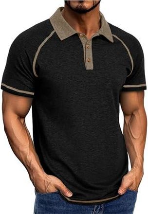 Generic Chemise dentra&icirc;nement en coton et lin pour homme - Style d&eacute;contract&eacute; - Trois imprim&eacute;s - Manches courtes - Tunique respirante, Noir, 3XL