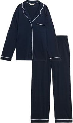 Marks and Spencer Ensemble Pyjama en Coton et Modal à Revers Bleu Marine Femmes L