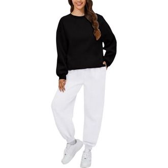 Generic Surv&ecirc;tement pour femme - Col rond - Surv&ecirc;tement surdimensionn&eacute; - Sweatshirt avec pantalon - &Eacute;l&eacute;gant et douillet - Manches longues - Couleur unie - Pan