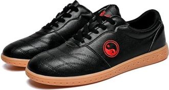 Generic Hommes Femmes Kung Fu Chaussures Plat Arts Martiaux Chinois Pantoufles Laçage Mode Cuir Exercice Marche Baskets,Noir,39 EU