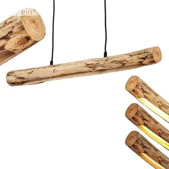 HOFSTEIN LED Pendelleuchte Winterthur, dimmbare H&auml;ngelampe aus Metall/Holz in Schwarz/Natur, Holzbalken h&ouml;henverstellbar auf max. 150 cm, 15 Watt, 1245 Lumen, 