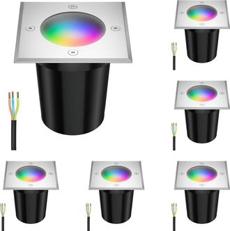 LEDs Com 6 Stück Bodeneinbauleuchte RELI für außen, IP67, edelstahl, gefrostet, eckig, 11 x 11cm inkl. LED RGB Lampe, smart 473lm
