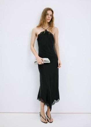 Mango Robe style lingerie satin&eacute;e noir - Femme - XS - MANGO