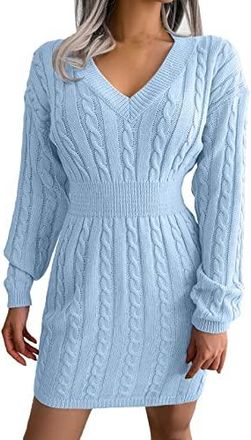 Generic Robe dhiver Laine pour Femme D&eacute;Contract&eacute;E Tricot&eacute;E Pull Hiver Chaud Tricot De Couleur Unie Noel Chandail Grande Taille Mini Automne