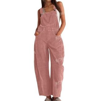 Generic Salopette ample en velours c&ocirc;tel&eacute; pour femme, combinaison r&eacute;glable avec poches, rose, XXL