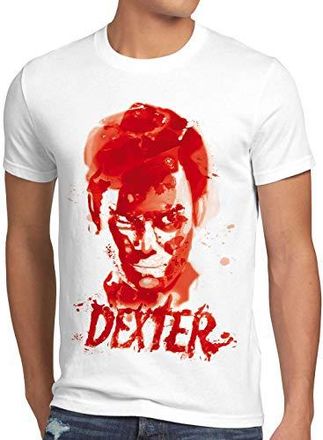 style3 Dexter Trace de Sang T-Shirt Homme Erie Mort Morgan trinité Tueur en série, Taille:L, Couleur:Blanc