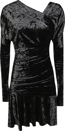 Ganni Femme, Robes, Noir, Taille: 36 FR Velour Jersey Crossover Ruched Mini Dress