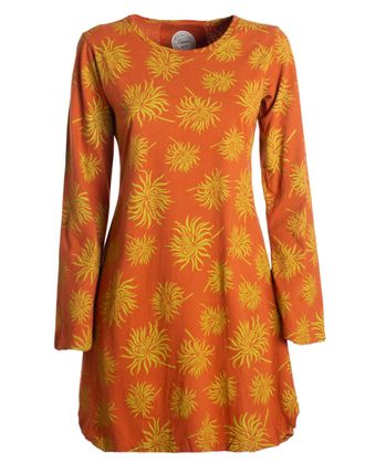 vishes Alternative Bekleidung - Langarm Damen Blumen-Tunika Shirt-Kleid Glocken&auml;rmel Baumwolle orange 36-38