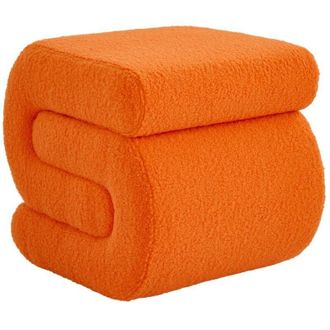 Sweeek Tabouret / pouf design rev&ecirc;tement bouclette orange 1 place L 43 x P 47 x H 44cm - Sasha