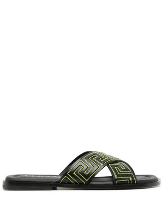 Versace claquettes Greca en cuir - Noir