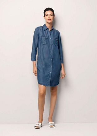 Alba Moda Midikleid Figurumspielendes Denim-Kleid Jeans-Design, Hemdkragen und Knopfleiste als Eyecatcher