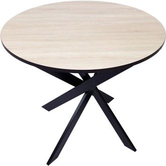 Skraut Home Skraut Home - Runder fester Esstisch, Modell zen, Wohnzimmer, 90x90x77 cm, Kapazit&auml;t f&uuml;r 4 Personen, Widerstandsf&auml;hige Materialien, Farbe Eiche und
