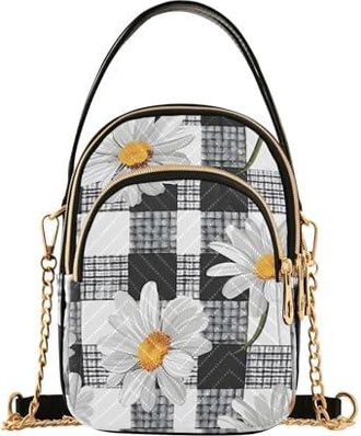 Mnsruu Sac à bandoulière pour femme motif marguerites noires et blanches avec sangle réglable