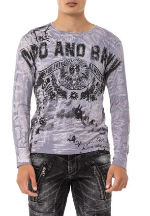 Cipo & Baxx Herren Sweatshirt CL549 Grau - Stylischer Pullover im Modernen Streetwear Look mit Rundhals & Print - Bequemer Sweater für Alltag, Freizeit & Party - 