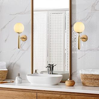 Opviq Elegant Wall Lamp with Metal Body & Glass Cap, Gold Finish, 15 x 20 x 40 cm | E14 Socket, Max 40W | Perfect for Glam & Scandinavian Decor