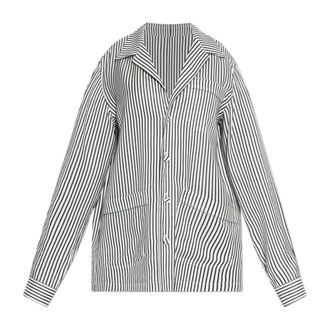 Tom Ford Gestreiftes Seiden-Pyjamahemd mit Paspelierung und Ton-in-Ton TF-Logo-Stickerei - - Blouses & Shirts - Damen - Wei&szlig; - 3XS