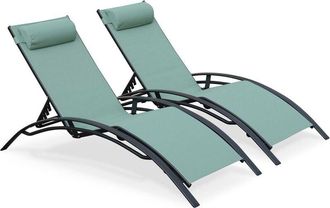 Sweeek Duo de bains de soleil en aluminium et textil&egrave;ne Louisa Anthracite / Vert de gris