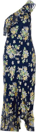 Rixo Leon ruffled one-shoulder floral-print midi dress - Blau