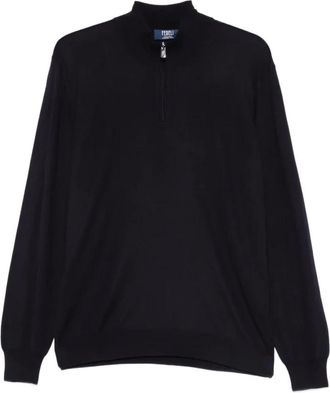 Fedeli Homme, Sweatshirts et sweats &agrave; capuche, Bleu, Taille: 2XL Tricot en laine demi-zip