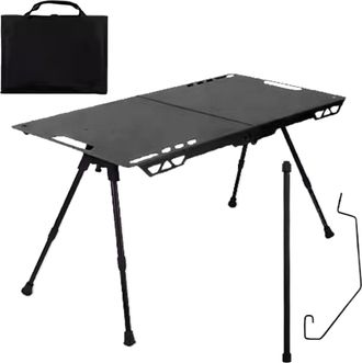 Generico Camping-Klapptisch, Strandtisch, zusammenklappbar, kompakter Tisch mit verstellbarer H&ouml;he und Kerzenhalter f&uuml;r Reisen,, Garten und Outdoor