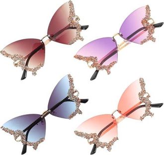 Supvox Lot de 4 Lunettes de Soleil Vintage sans Monture avec Cristaux Scintillants Protection UV L&eacute;g&egrave;re et Confortable Lunettes de Soleil pour Festivals Plag