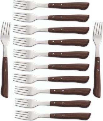 Arcos Table Messer - Box 12 Stück Steakgabel Tischgabel Tafelgabel - Edelstahl 18/10 und 200 mm - HandGriff Polypropylen Farbe Braun (12 pcs)