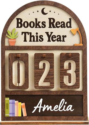 Generic 3D-B&uuml;cherregal Aus Holz, Schild Leseziel Dieses Jahres, B&uuml;cherregalschild Zum Pr&auml;sentieren Von Lesezielen, H&auml;ngender Gegenstand Zum Aufh&auml;ngen Aus Holz
