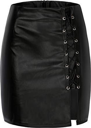 Generic Jupe en cuir noir grande taille | Mini jupe noire fendue courte jupe gothique short en cuir steampunk jupe crayon jupe crayon rétro jupe moulante sexy