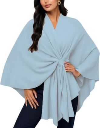 Minetom Poncho Femme Cape El&eacute;gante Wrap Ch&acirc;le Echarpe Cardigan Printemps Automne Couleur Unie Poncho A Bleu Taille Unique